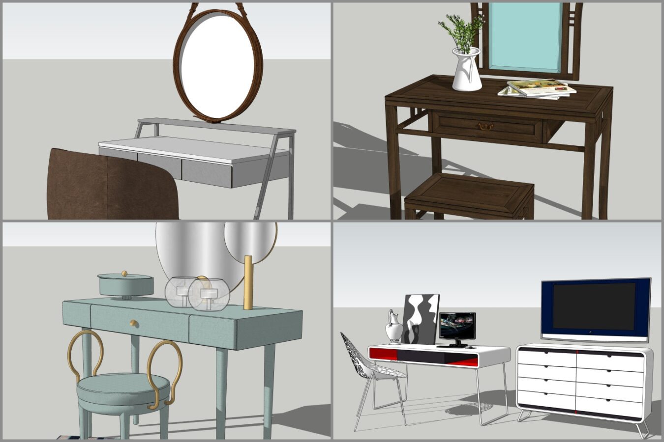 5536. Combo Makeup Desk Sketchup Model Free Download