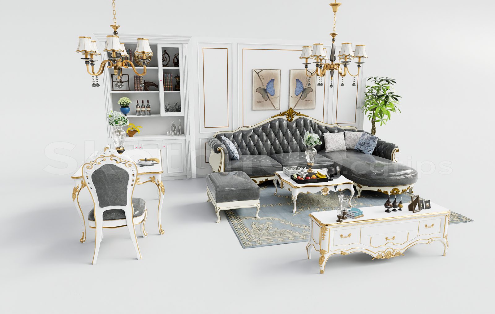 17205. Free Sketchup Neoclassical Sofa Model Download