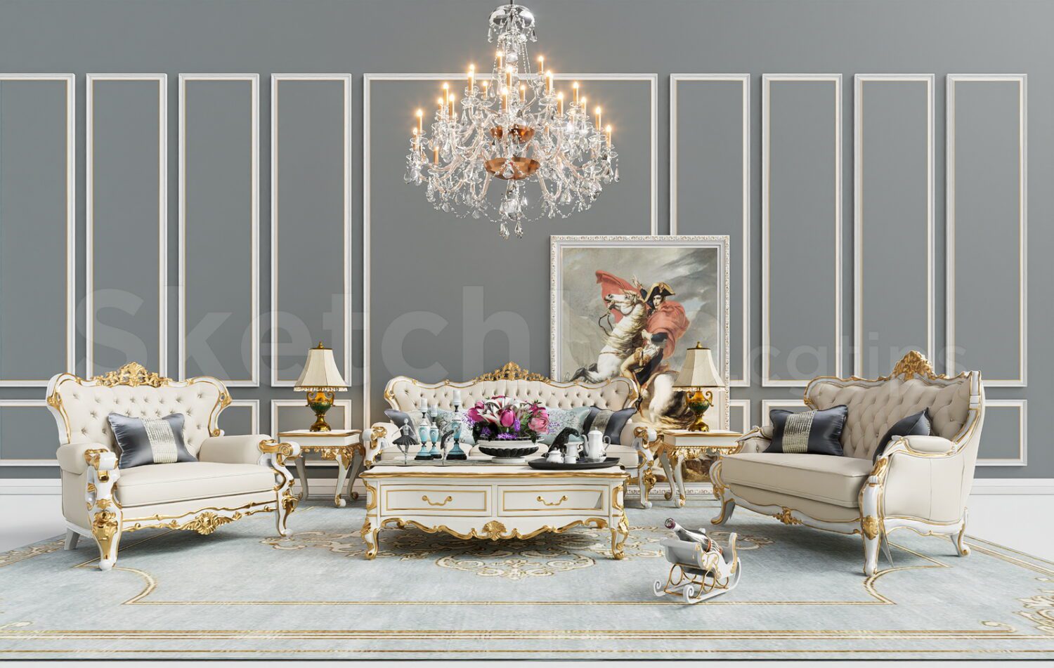 17287. Free Sketchup Neoclassical Sofa Model Download