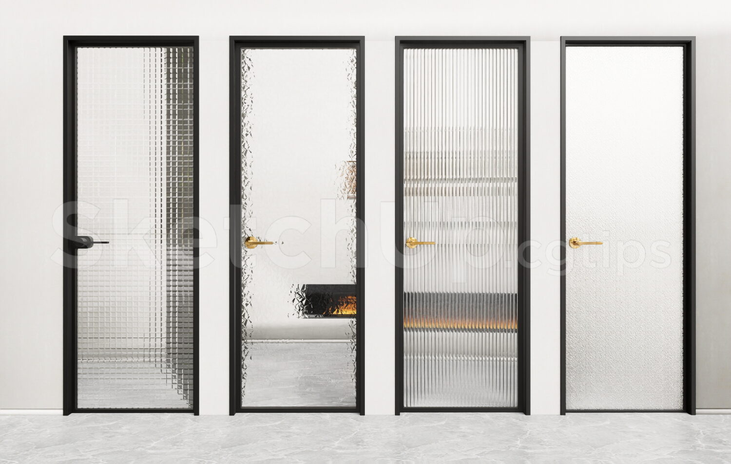 19784. Modern Slim Frame Glass Doors Collection - SketchUp 3D Model ...