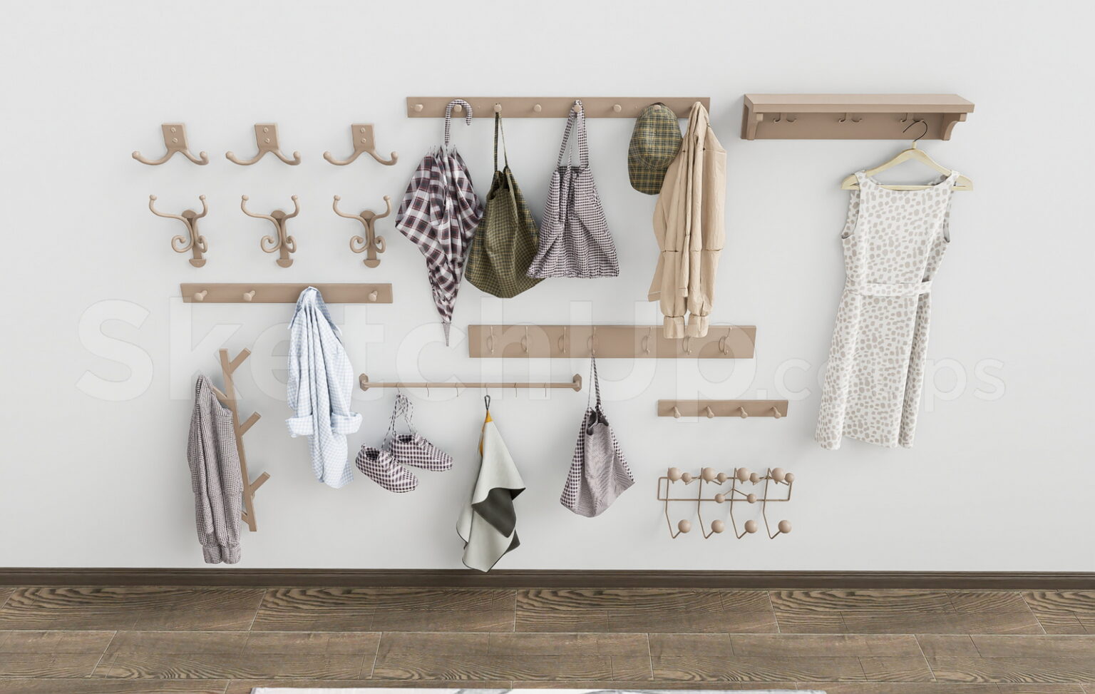 21218. Wall-Mounted Coat Hooks and Clothes Hangers Collection ...