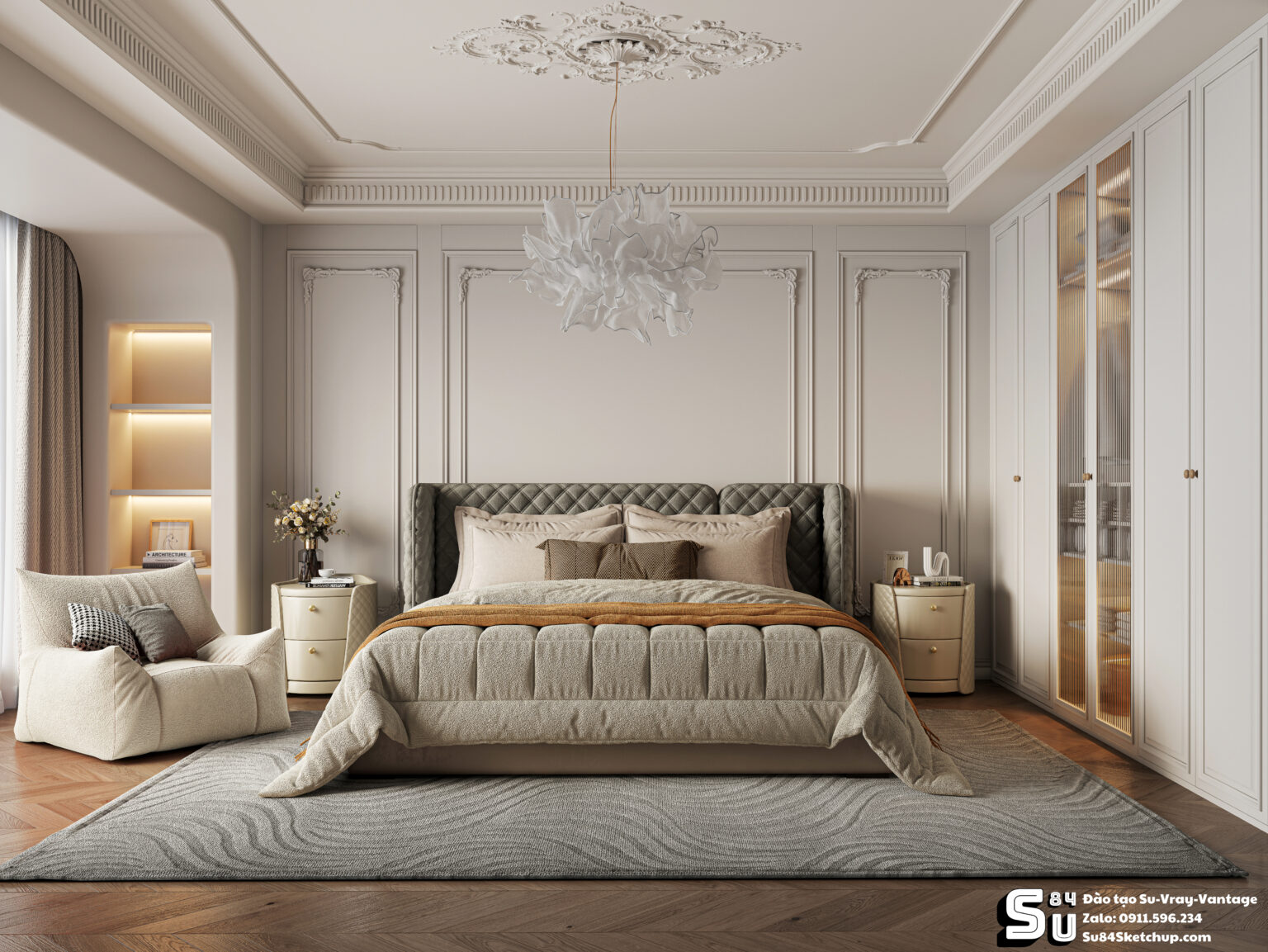 21277. Modern Classic Bedroom Interior Design SketchUp Model Tran Nam