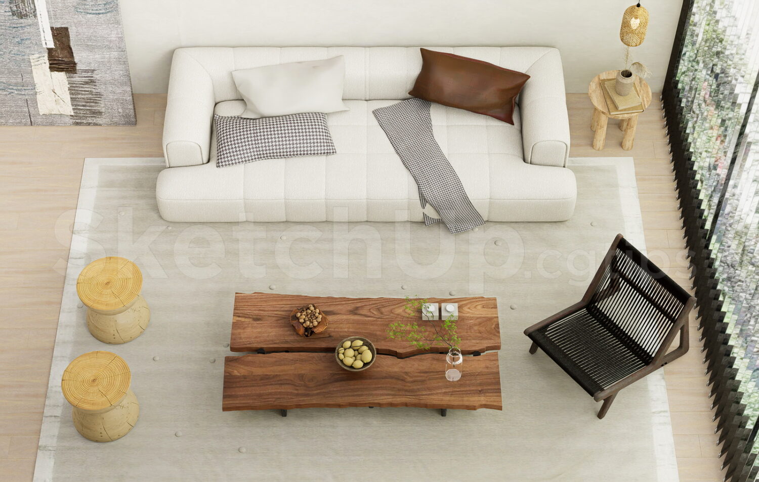 21584. Contemporary Leather Sofa with Chaise Lounge 3D Model Download