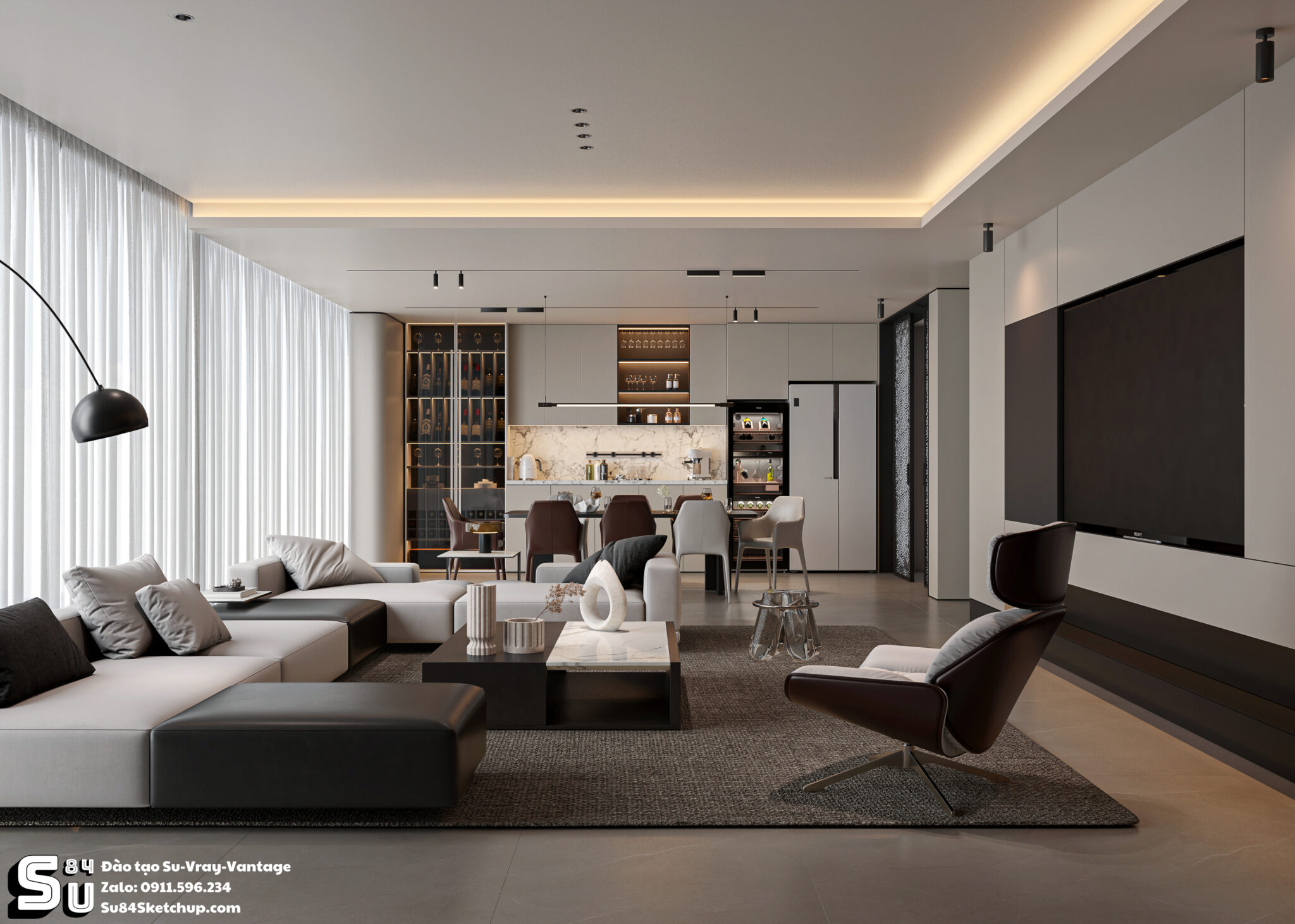 21678. Free Sketchup Living Room -Kitchen Interior Model Download by ...